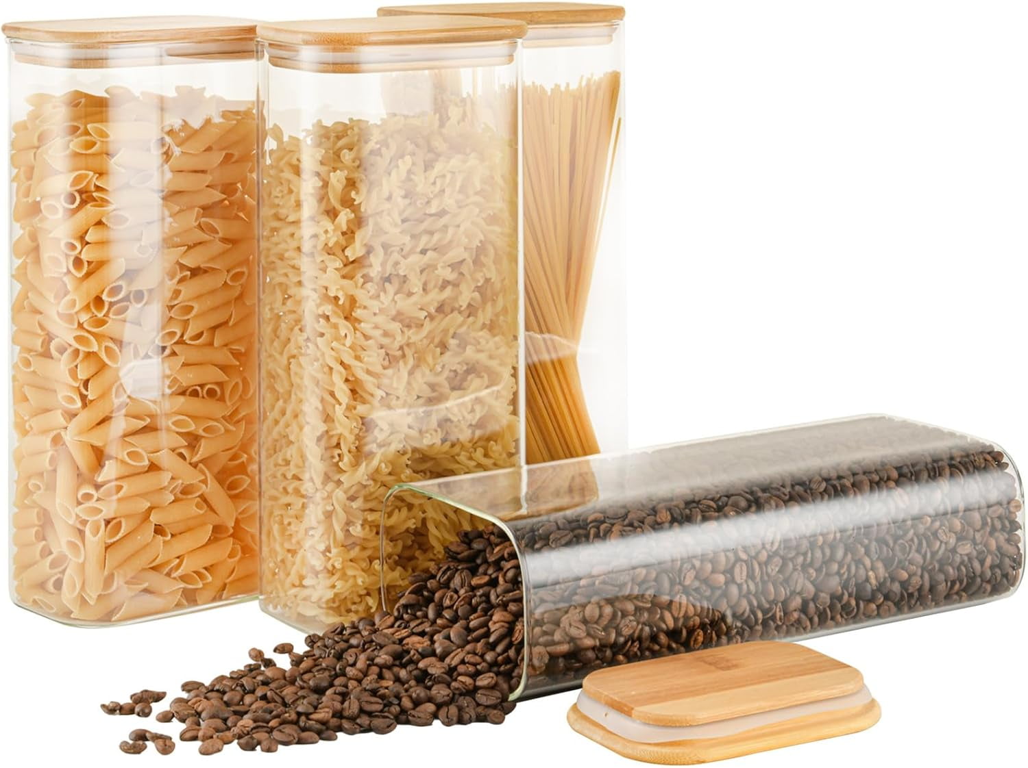 64oz Rectangle Airtight Glass Storage Containers with Bamboo Lids (Set ...