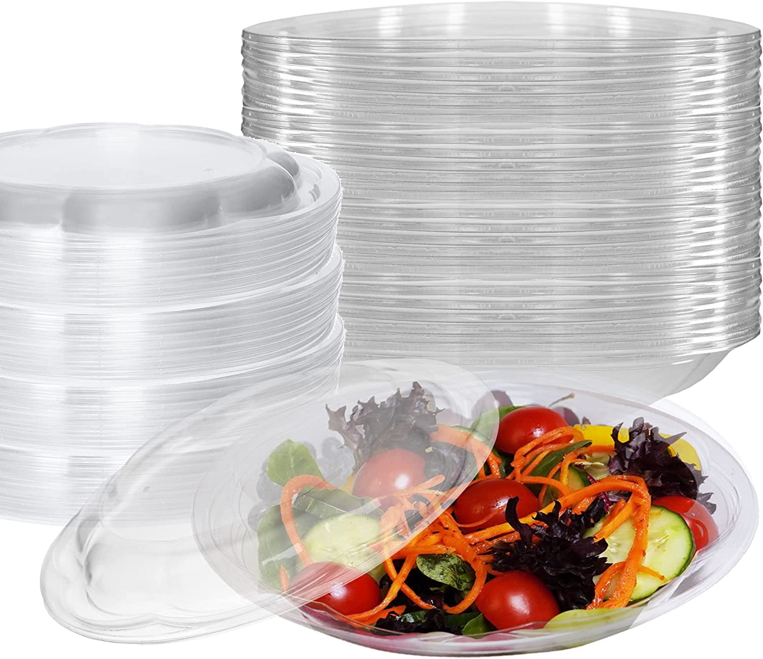 64oz Salad Bowls To-Go with Lids - Crystal Clear Plastic Disposable ...