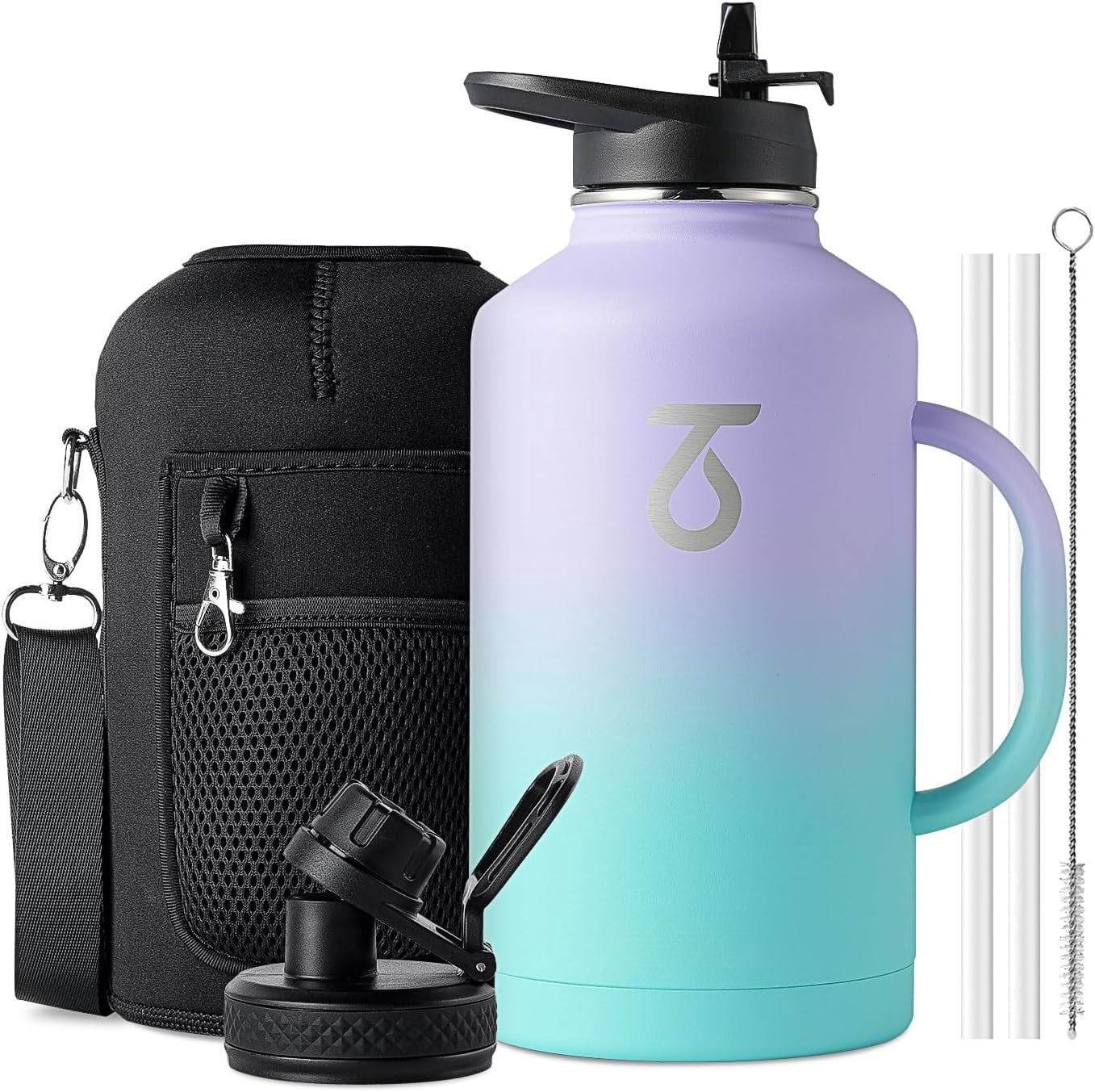 64oz Water Bottle Insulated with Straw ,Half Gallon Double Wall Vacuum ...