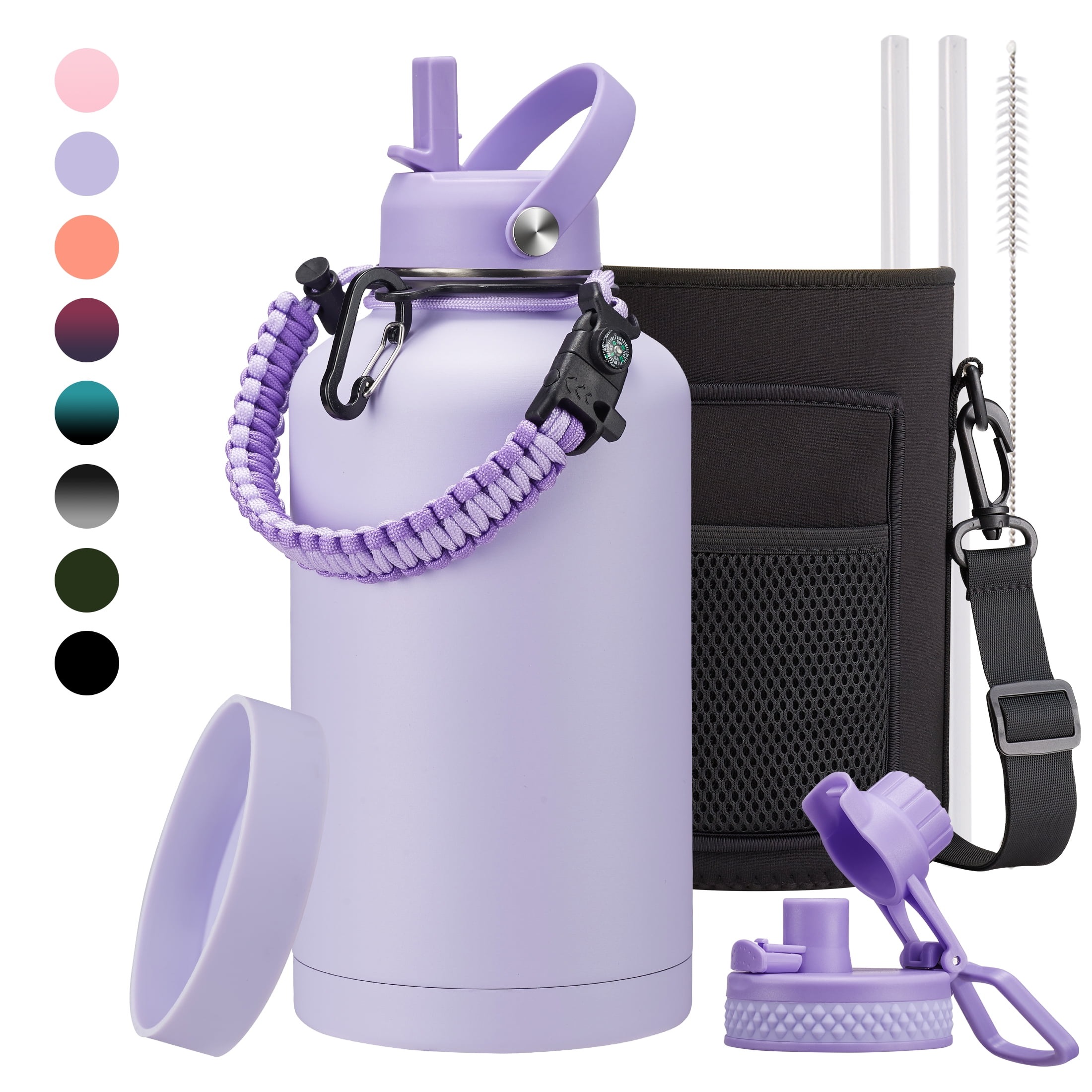 64oz Water Bottle with Straw - Auto Spout Lid, Carrier Bag, Paracord ...