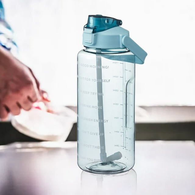 64oz Water Bottle with Time Marker - Cute Clear Sports Water Bottle with Straw & Handle, Half ...
