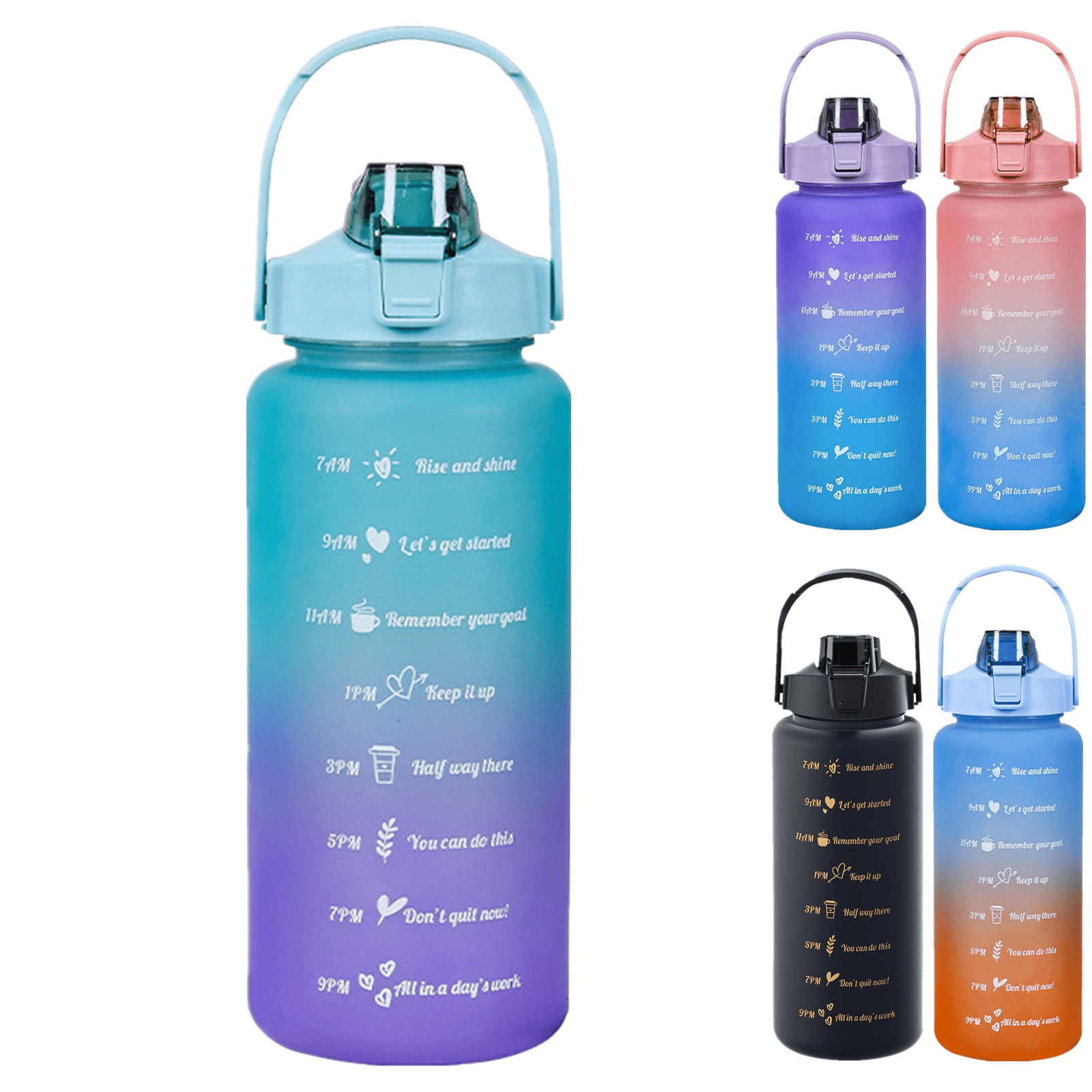 64oz Water Bottles with Straw - Half Gallon Water Bottle, Stay Motivated and Hydrated with ...
