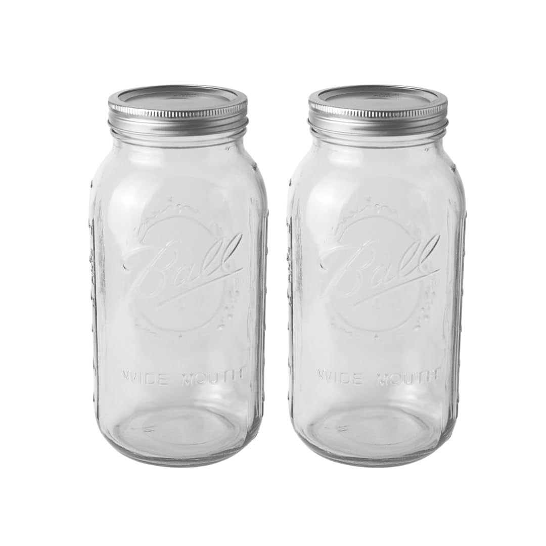 64oz Wide Mouth Mason Jars with Lids & Bands 2-Pack Half Gallon Mason ...