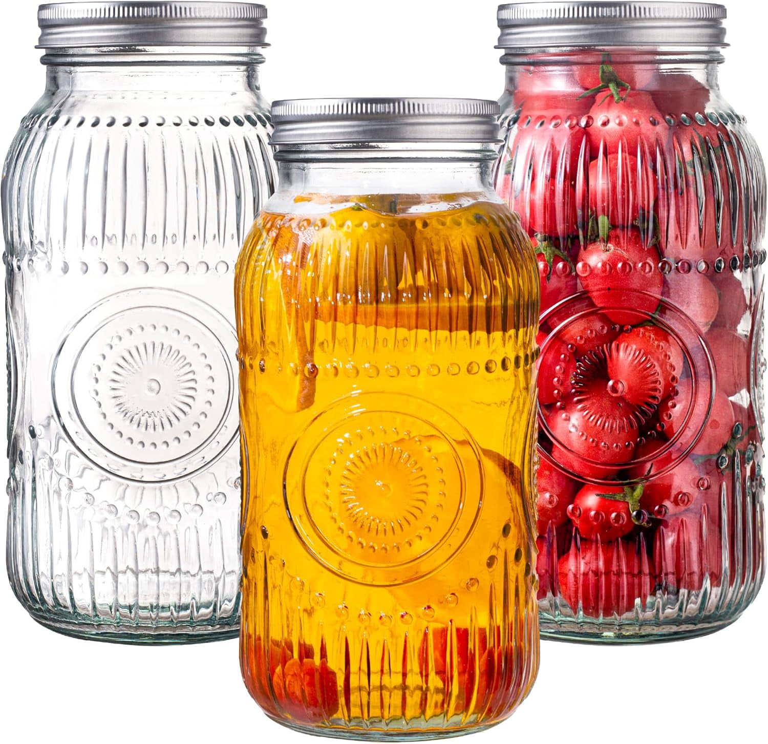 64oz vintage Mason Jars with Lids, Wide Mouth 2 Quart Canning Jar Half ...