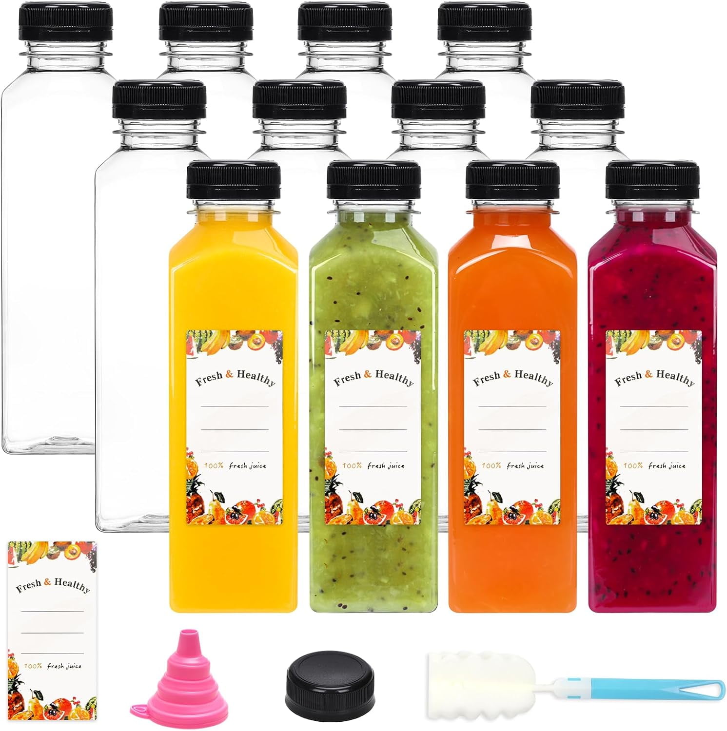 64pcs 16oz Plastic Juice Bottles with Caps, Reusable Juicing Bottles ...
