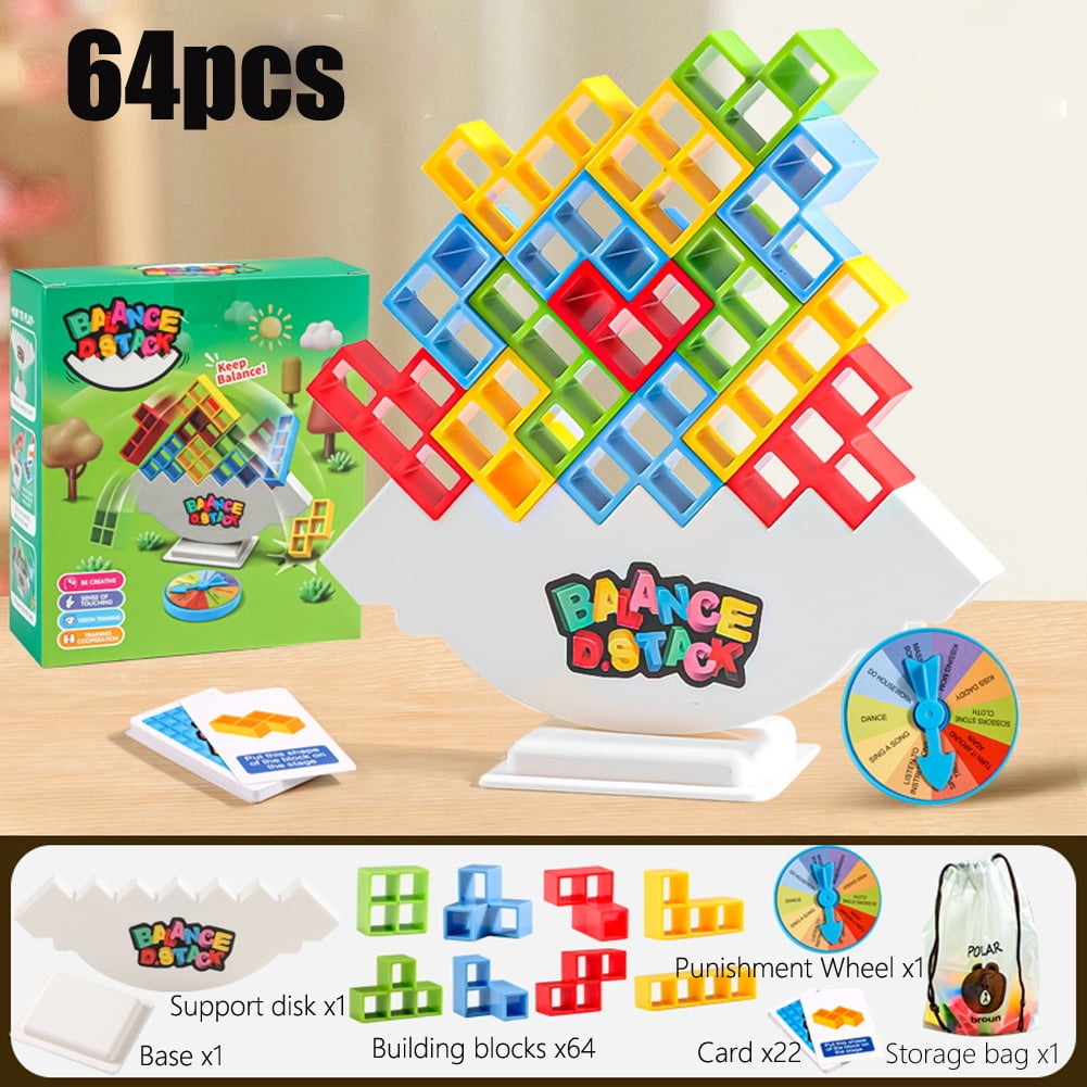 64pcs Building Block Brick Toy Balance Stacked Tetra Tower Game Swing ...