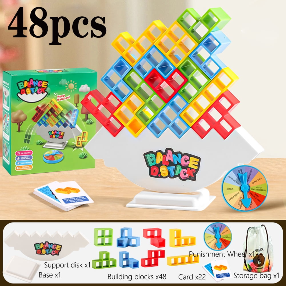 64pcs Building Block Brick Toy Balance Stacked Tetra Tower Game Swing ...