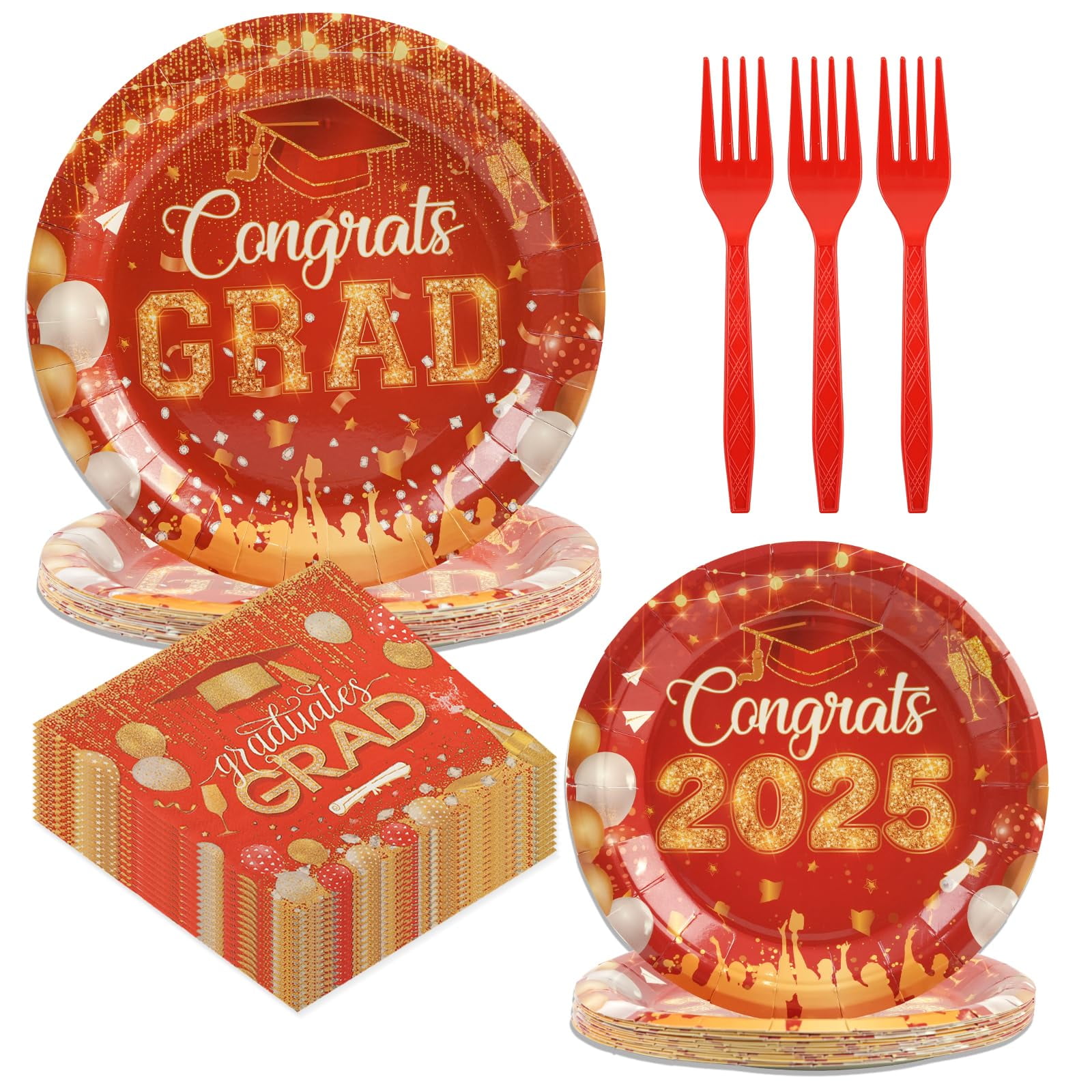 64pcs Graduation Plates and RRF12 Napkins, Red Congrats Grad Class of ...