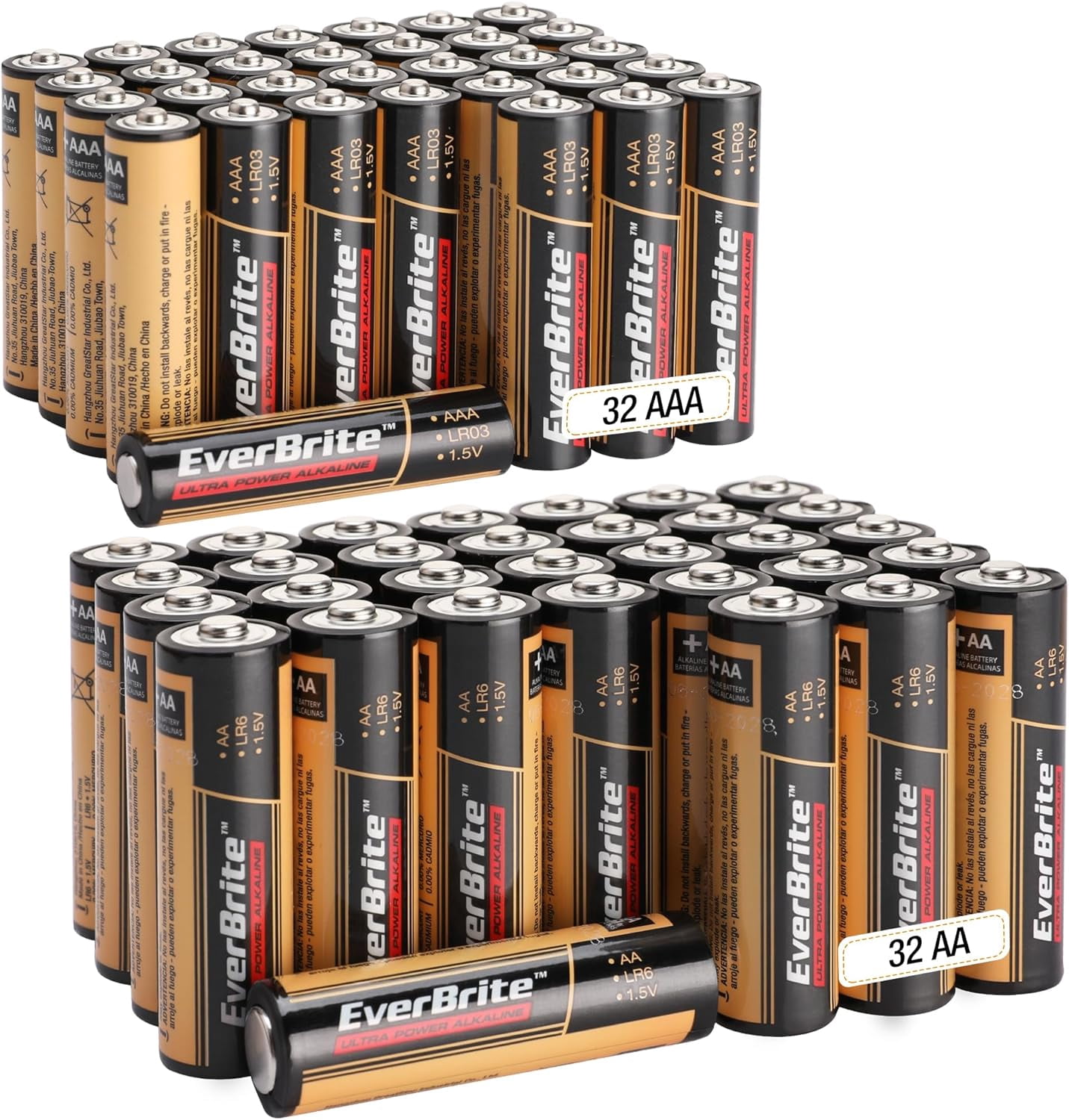 64pcs High Performance Alkaline Battery, 32-Pack AAA and AA Triple A ...