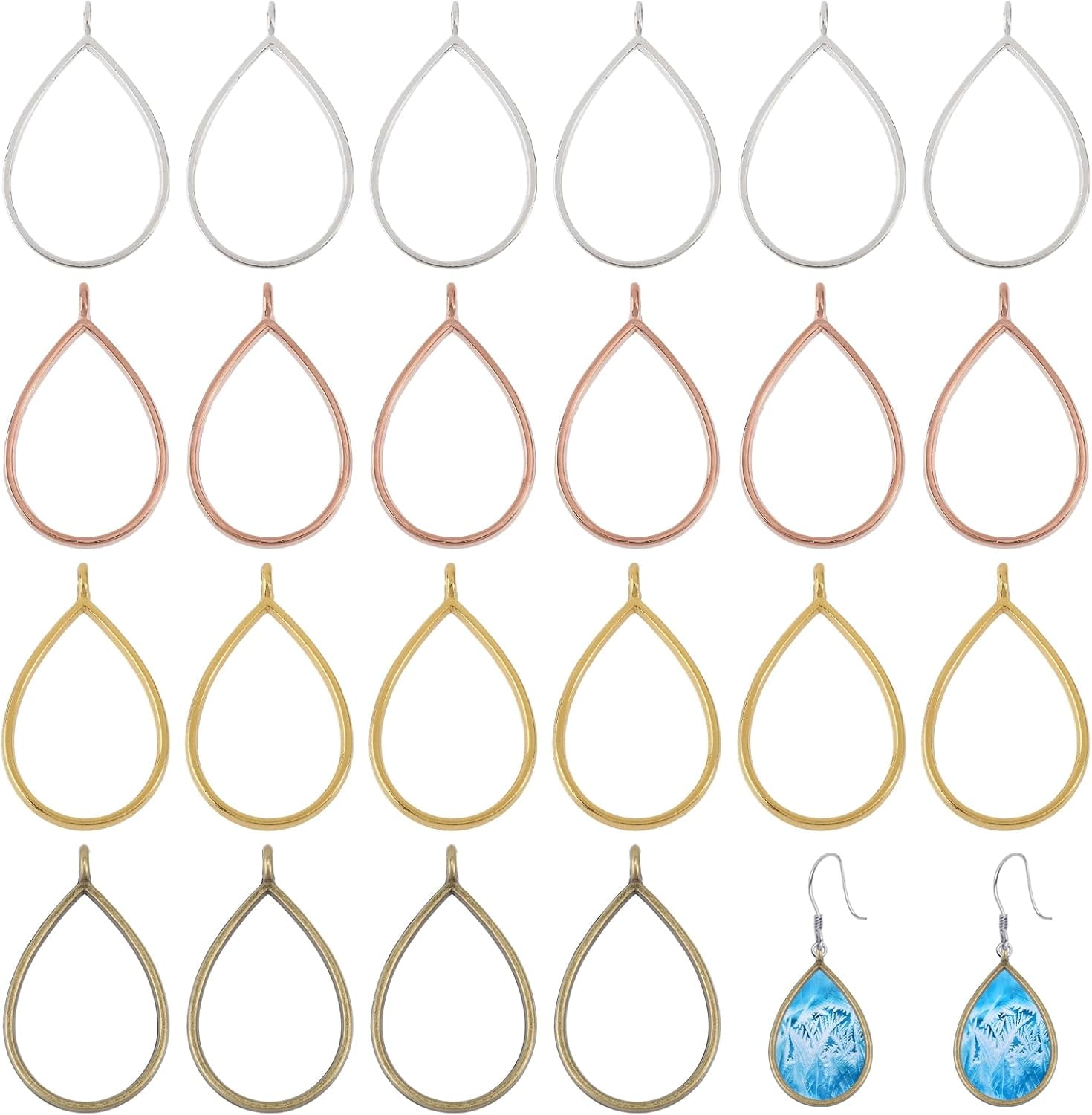 64pcs Teardrop Bezel Pendant Alloy Open Back Bezel Pendants Teardrop ...