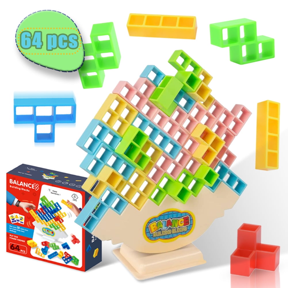 64pcs Tetra Tower Balancing Stacking Game for Kids & Adults, Enhances Coordination & Creativity ...
