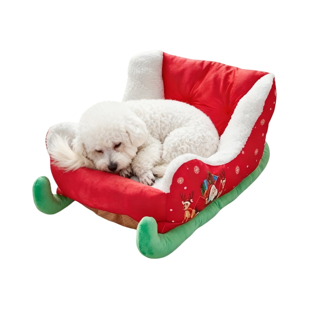 64x45x33cm Christmas Sleigh Plush Dog Bed Christmas Sleigh Dog Bed ...
