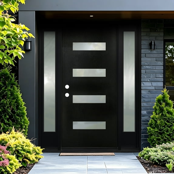 64x80 Fiberglass Front Door With Two 12in Sidelites，4-Lite Frosted ...