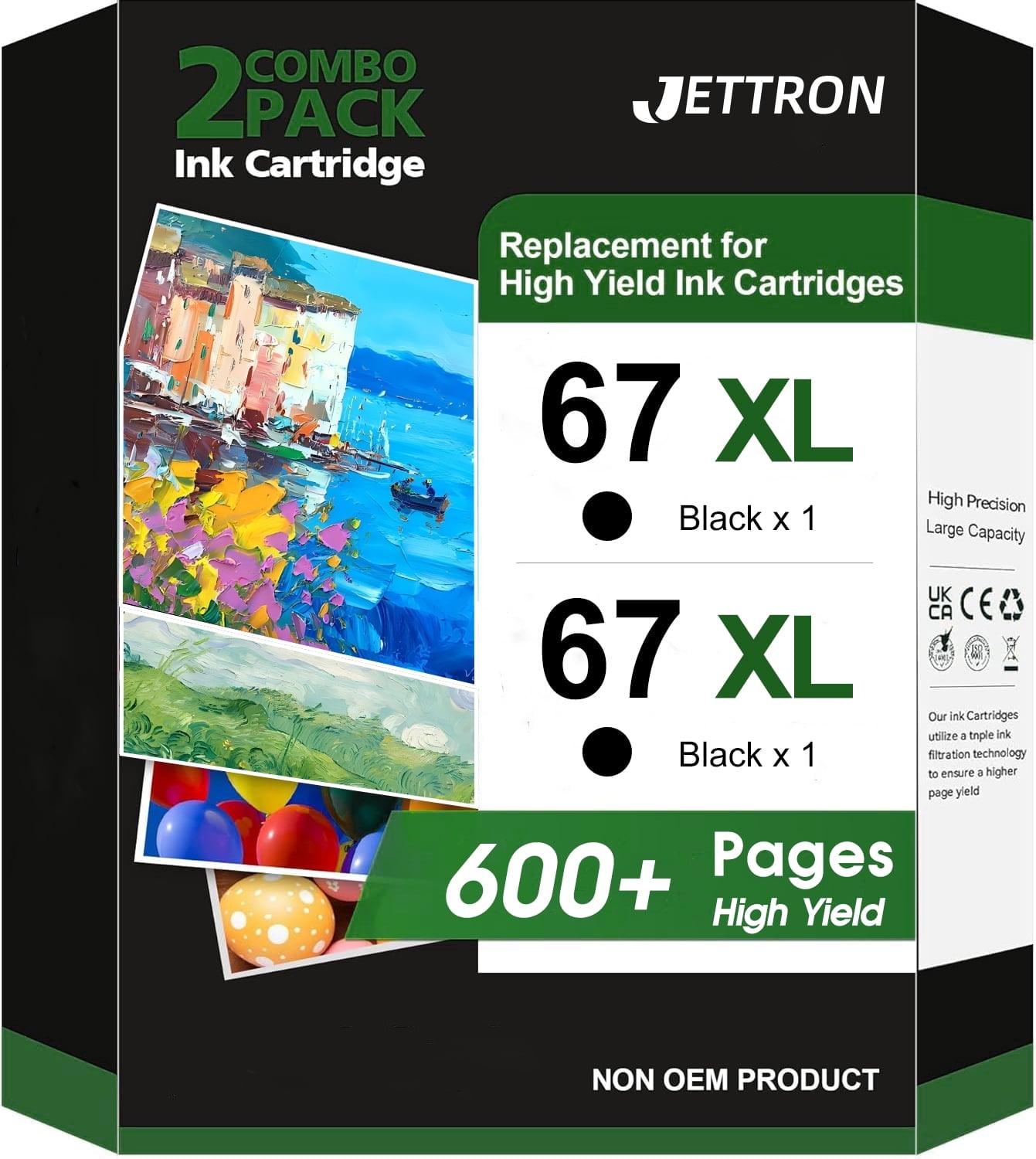 JETTRON 67XL Black Ink Cartridges for HP Deskjet and ENVY Pro Series (2 ...