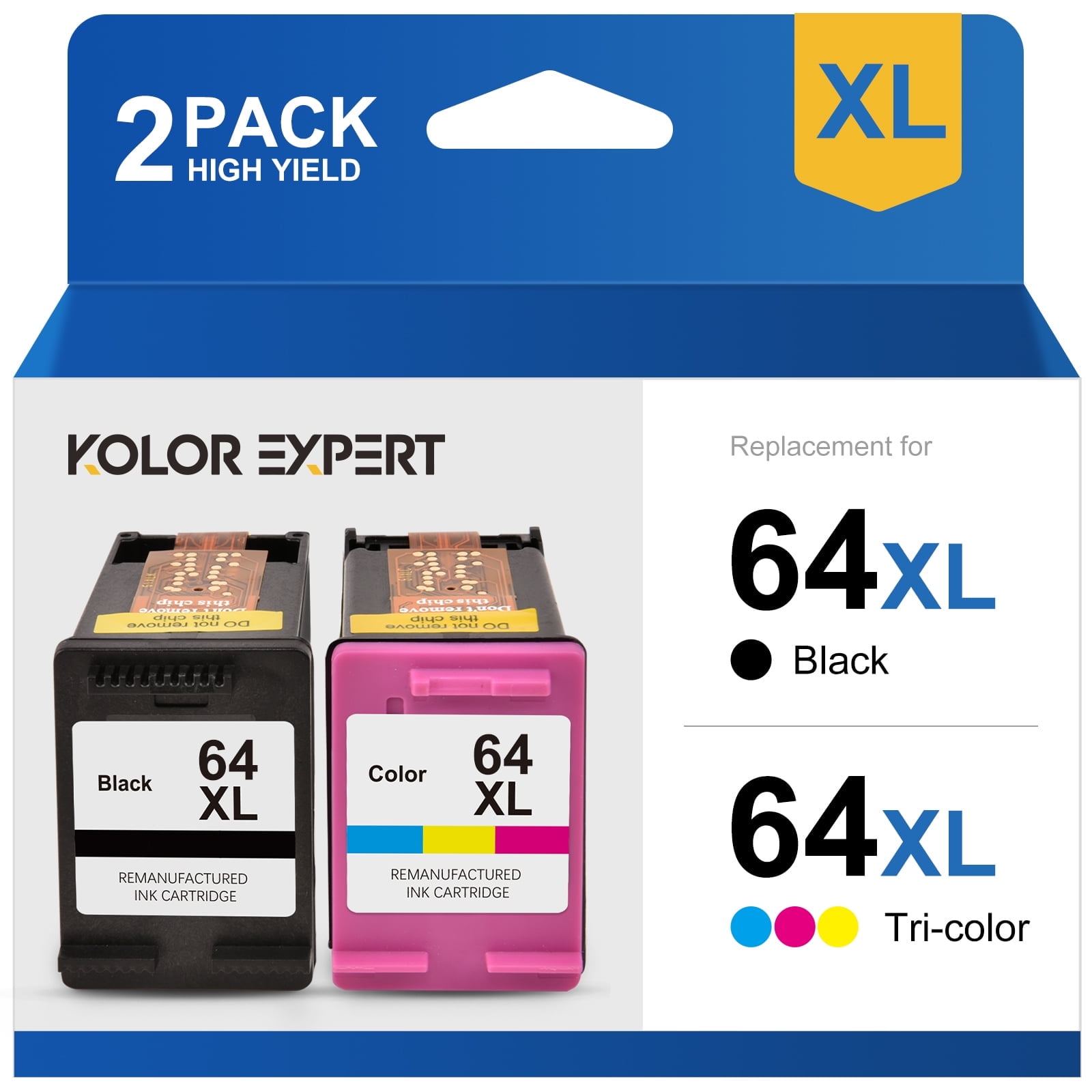 HP 64XL Remanufactured Ink Cartridges 2-Pack (Black, Tri-Color) for HP ...