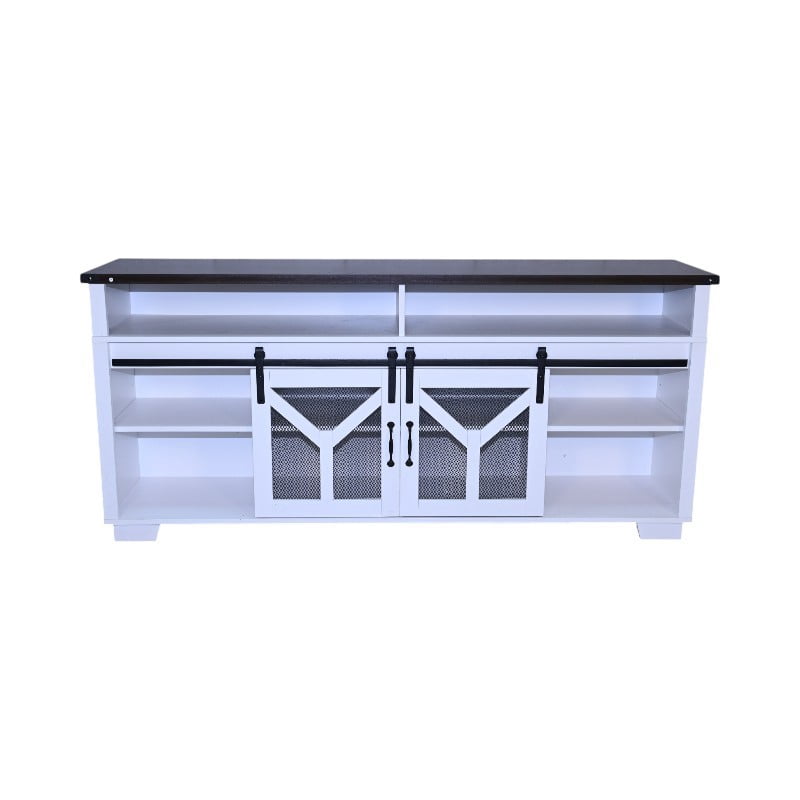 65.3" TV Stand with LED light strips and Iron mesh barn door Y ...