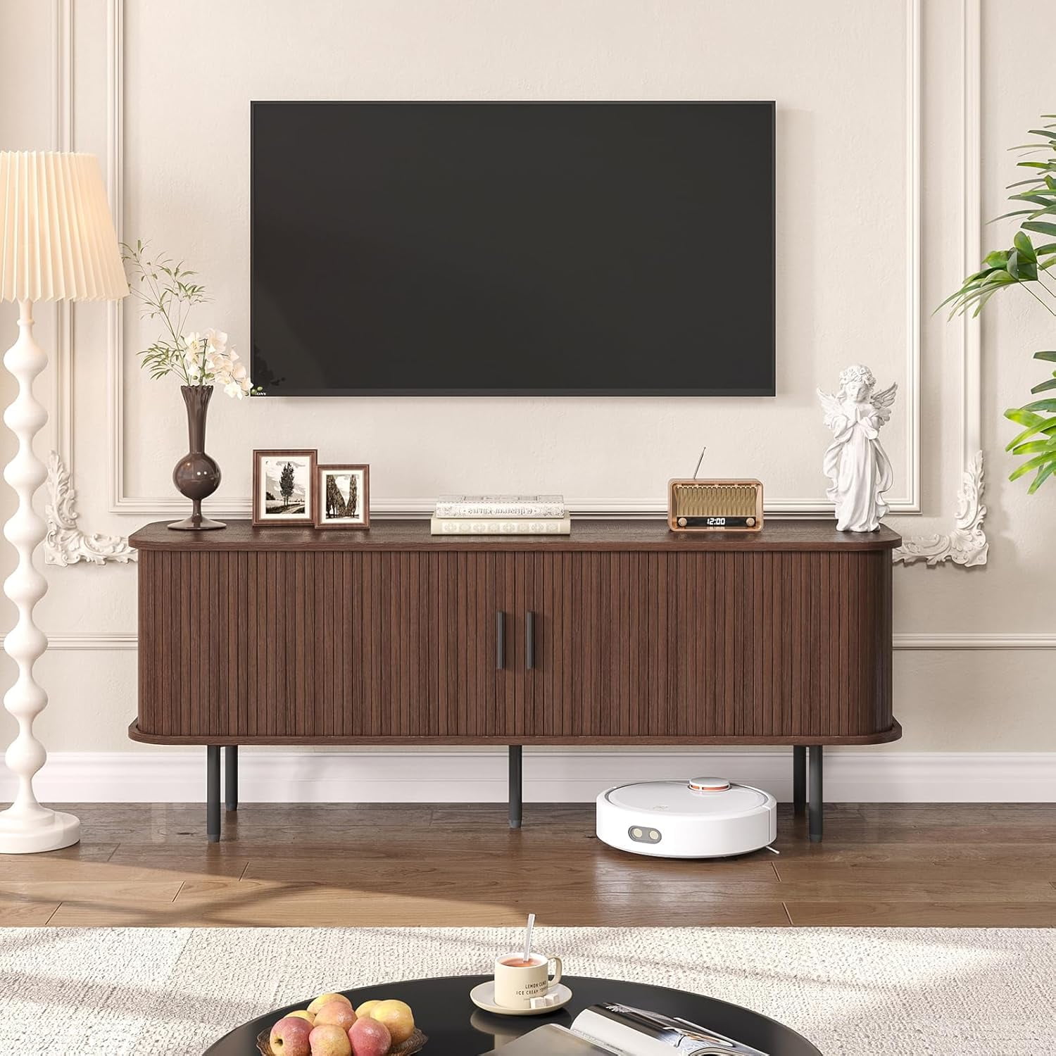 65" Fluted TV Stand Gaming Entertainment Center with Tambour Slatted ...