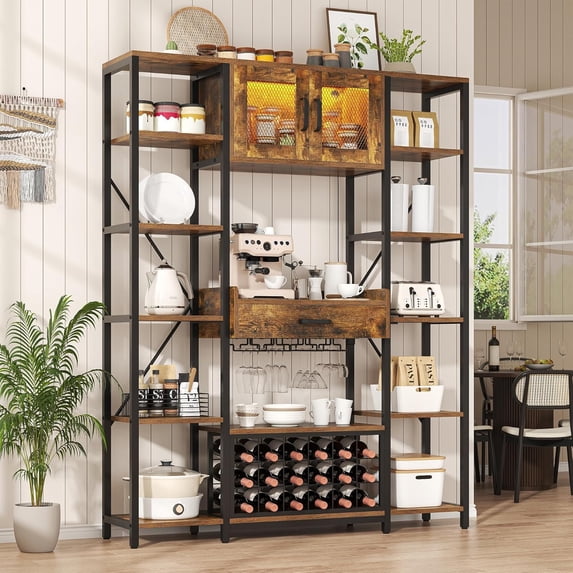 65.35 Inch Large Bakers Rack with Power Outlet and LED Light, 6-Tier ...