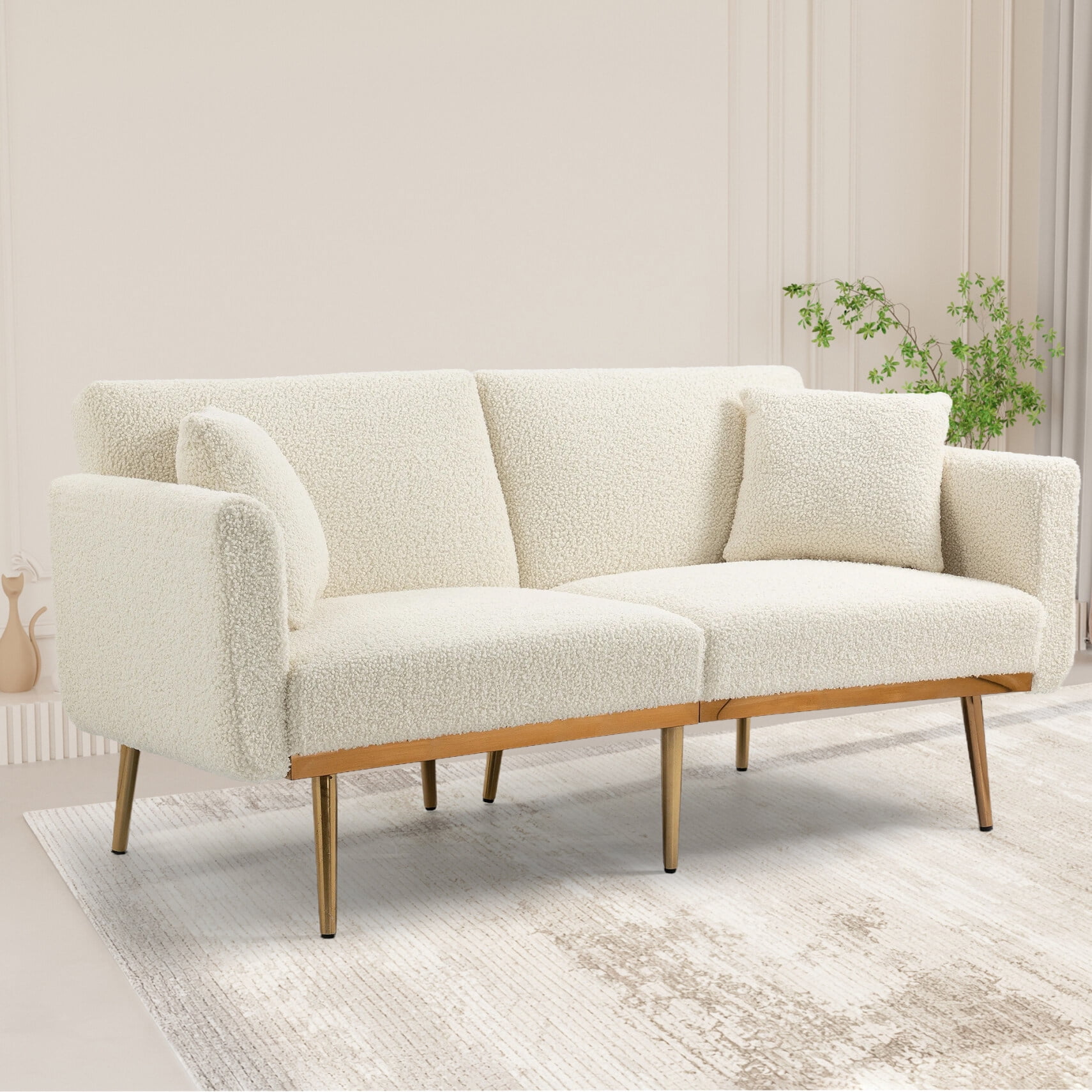 65.35 Inch Loveseat Sofa, Teddy Accent Sofa Bed with Adjustable ...