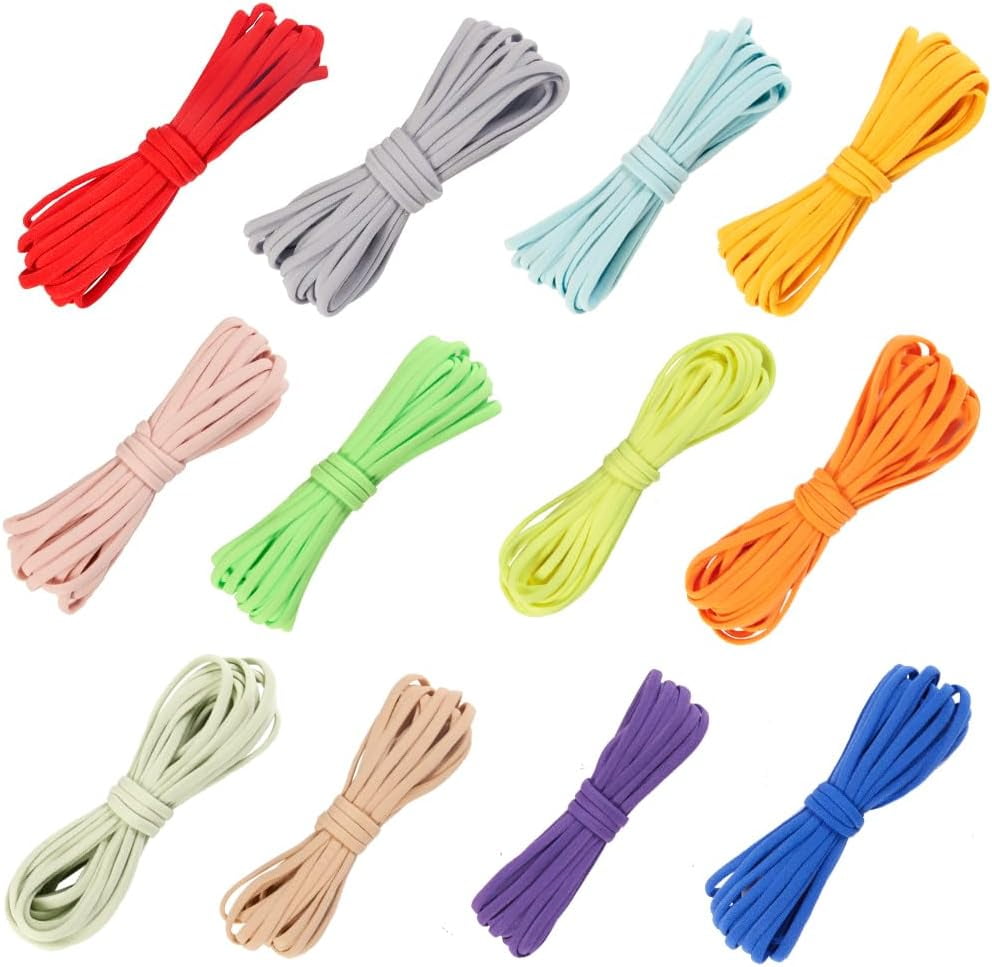 65.64 Yards 12 Colors Flat Nylon Elastic Cord 0.2" Wide Stretchy ...