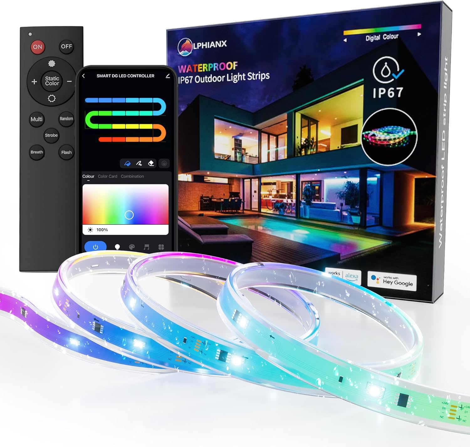 65.6FT Outdoor Led Strip Lights Waterproof, IP67 Waterproof Smart Light ...