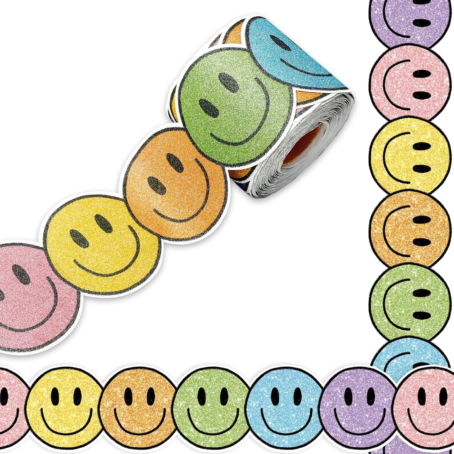 65.6Ft Back to School Boho Happy Face Bulletin Board Border Glitter ...