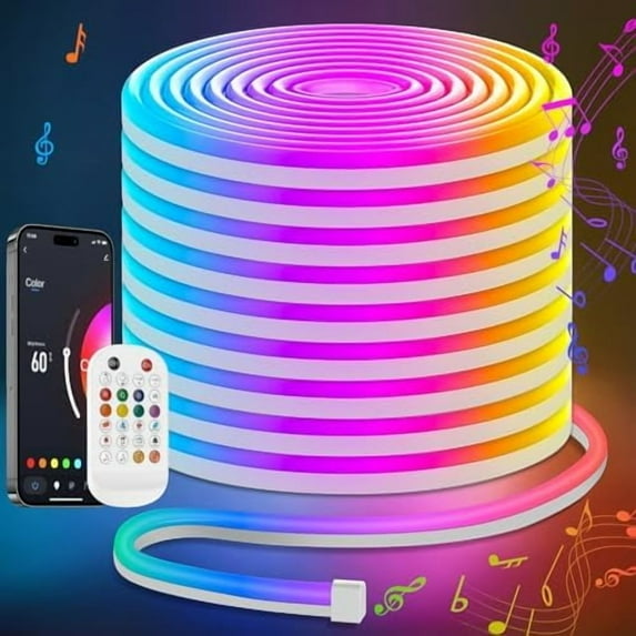 65.6Ft LED Strip Lights, RGB Neon Rope Light with App Remote Control ...