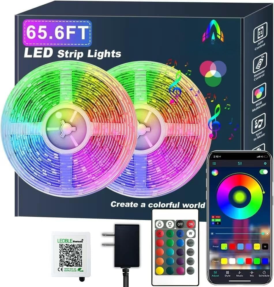 65.6ft/20M Strip Lights, Long Music Sync 5050 Color Changing Light ...