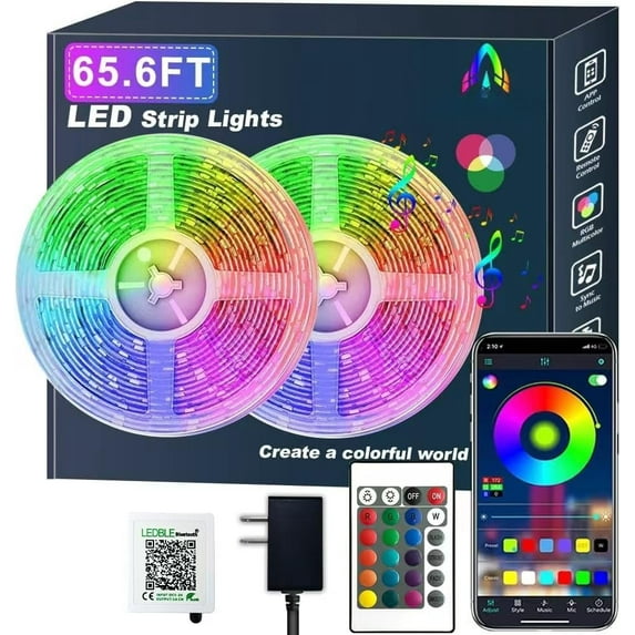 65.6ft/20M Strip Lights, Long Music Sync 5050 Color Changing Light ...
