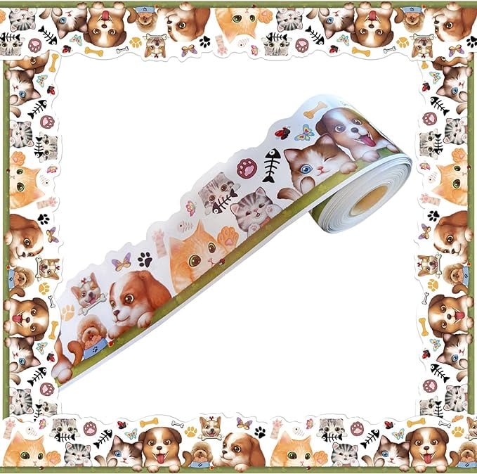 65.6ft Cats Dogs Bulletin Board Borders Straight Rolled Border Trim ...