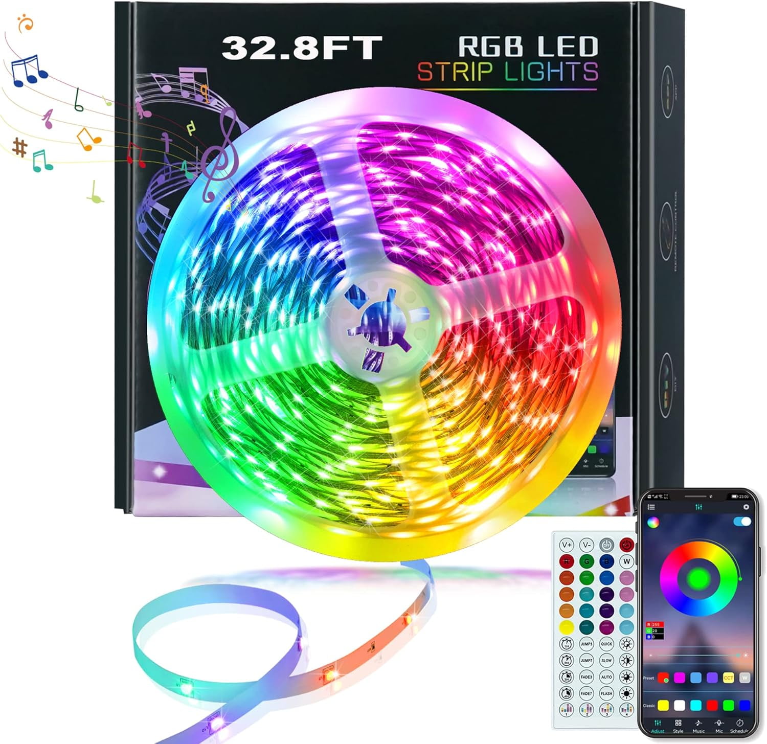 65.6ft LED Lights for Bedroom, Music Sync RGB LED Strip Lights with APP ...