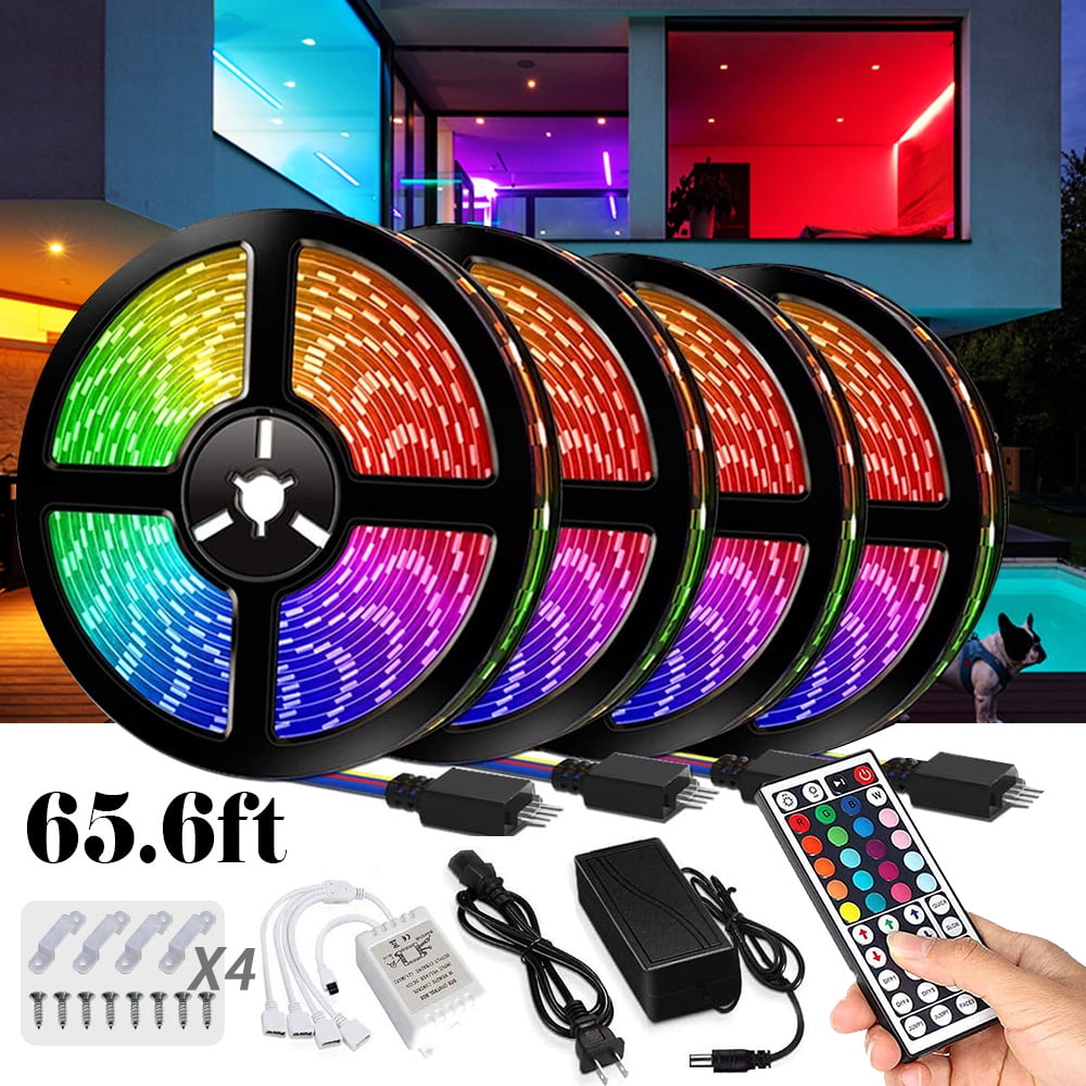 65.6ft RGB LED Strip Lights Kit, Dimmable Color Changing Light Strips ...