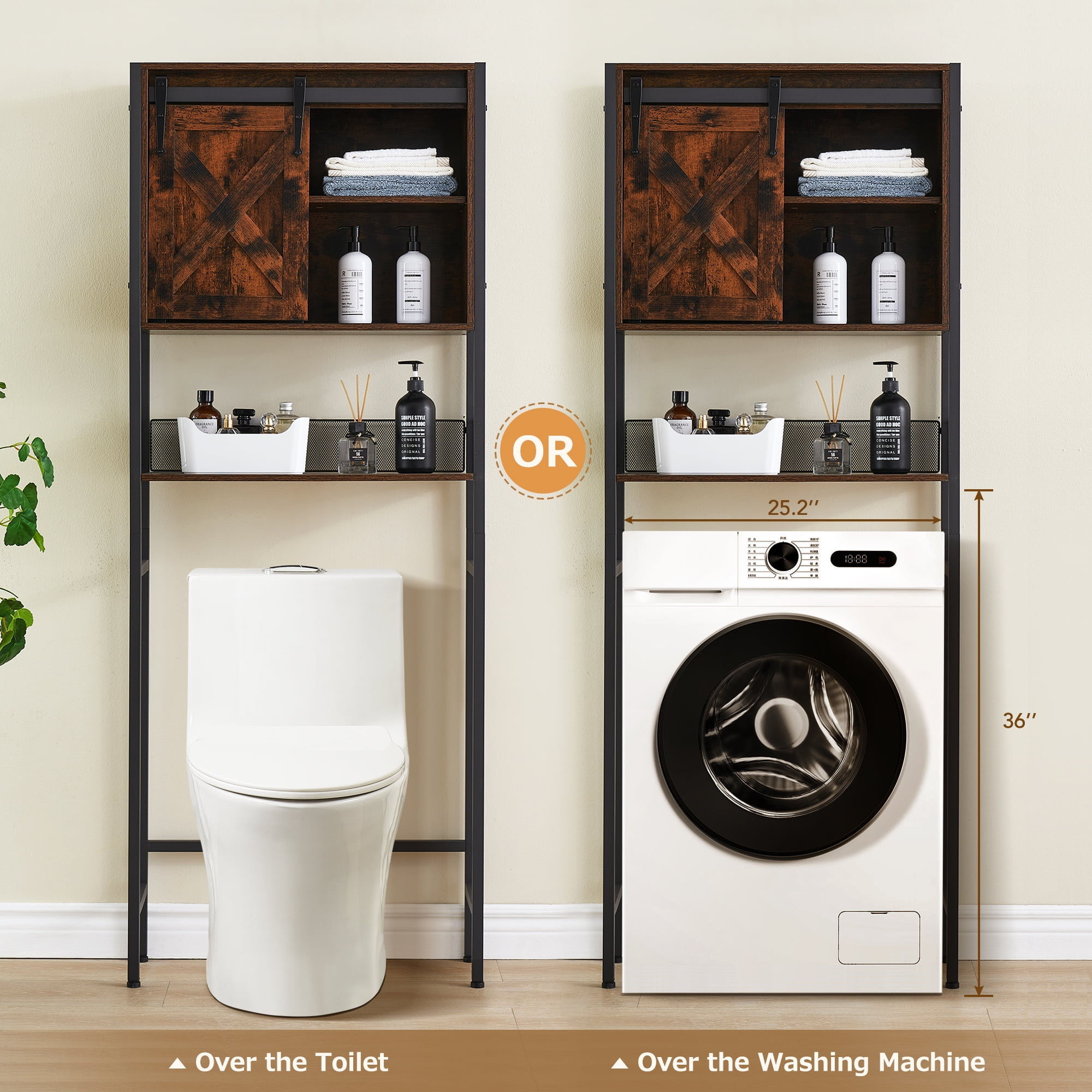 65.7"H Freestanding Bathroom Organizer, Farmhouse Over The Toilet ...