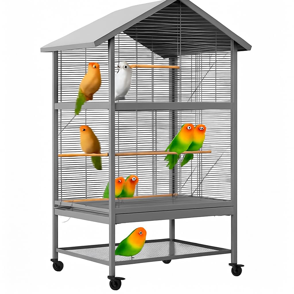 65.7-Inch Extra Large Bird Cage, Metal Parrot Cage with Wheels, Perches ...