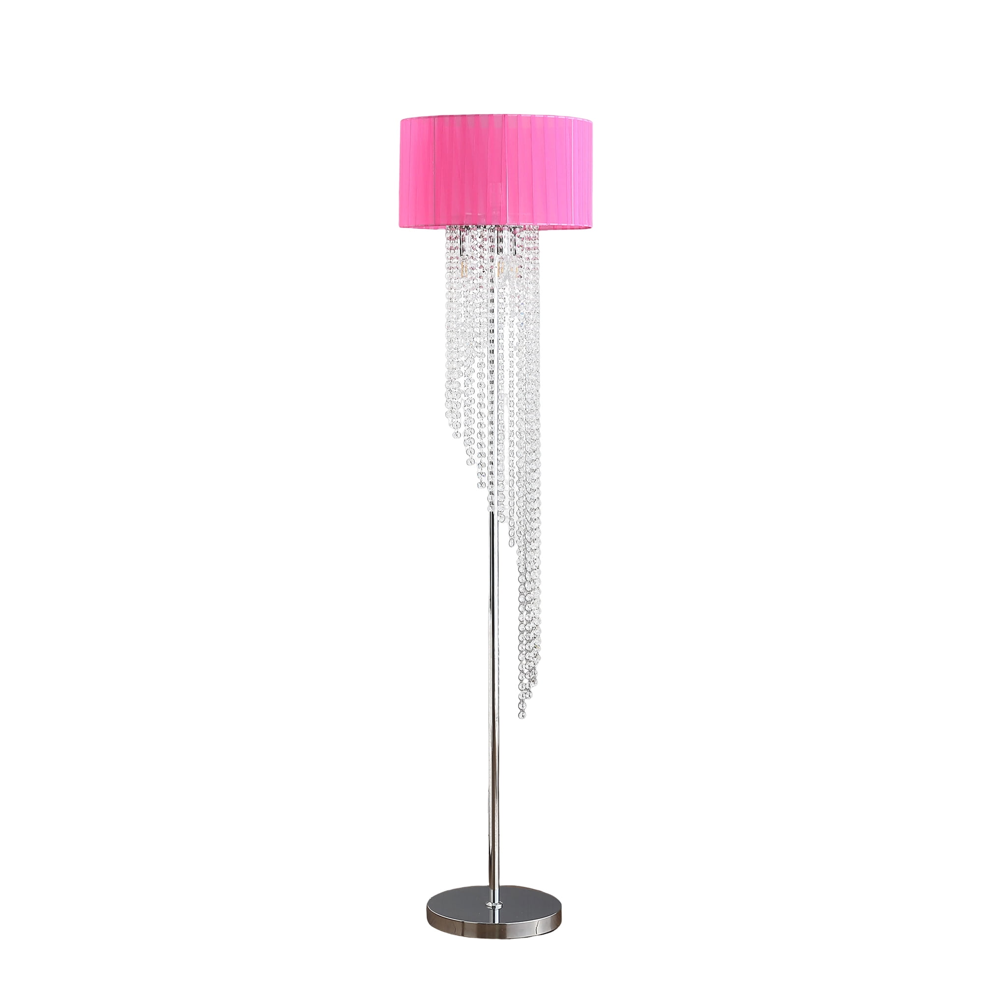65.75"H Sheer Hot Pink Drum Shade Rain Crystal Chrome Metal Floor Lamp ...