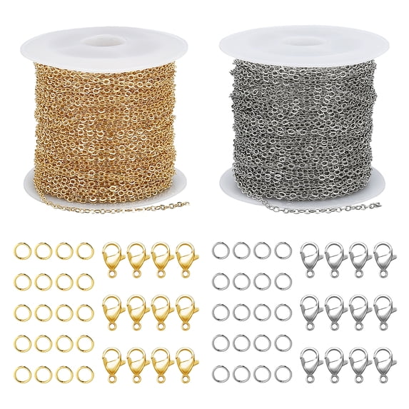 65.8 Feet 2 Colors Brass Cable Chains Soldered with Spool Flat Oval ...