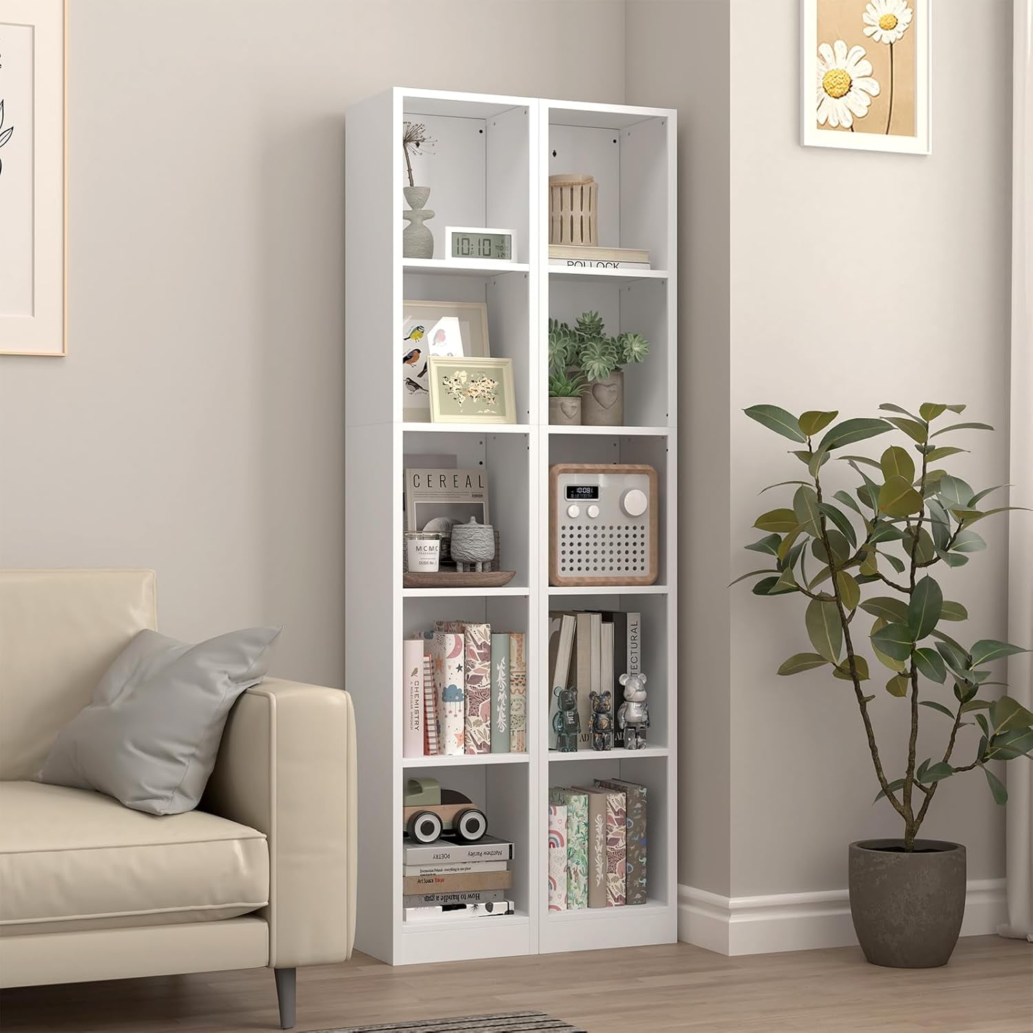 65.8" Tall Narrow Bookshelf,5-Tier Bookshelf and Bookcase, Freestanding ...