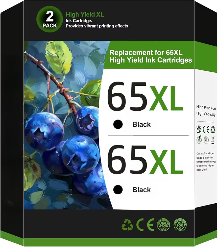 LLAOLLAO 65XL Black Ink Cartridge, 2-Pack, High Yield, Compatible with HP DeskJet 3755 3752 Envy ...