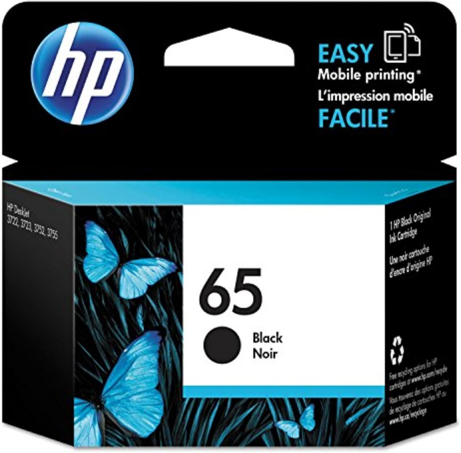 65 Black Ink Cartridge | Works with AMP 100, DeskJet 2600, 3700; Envy ...