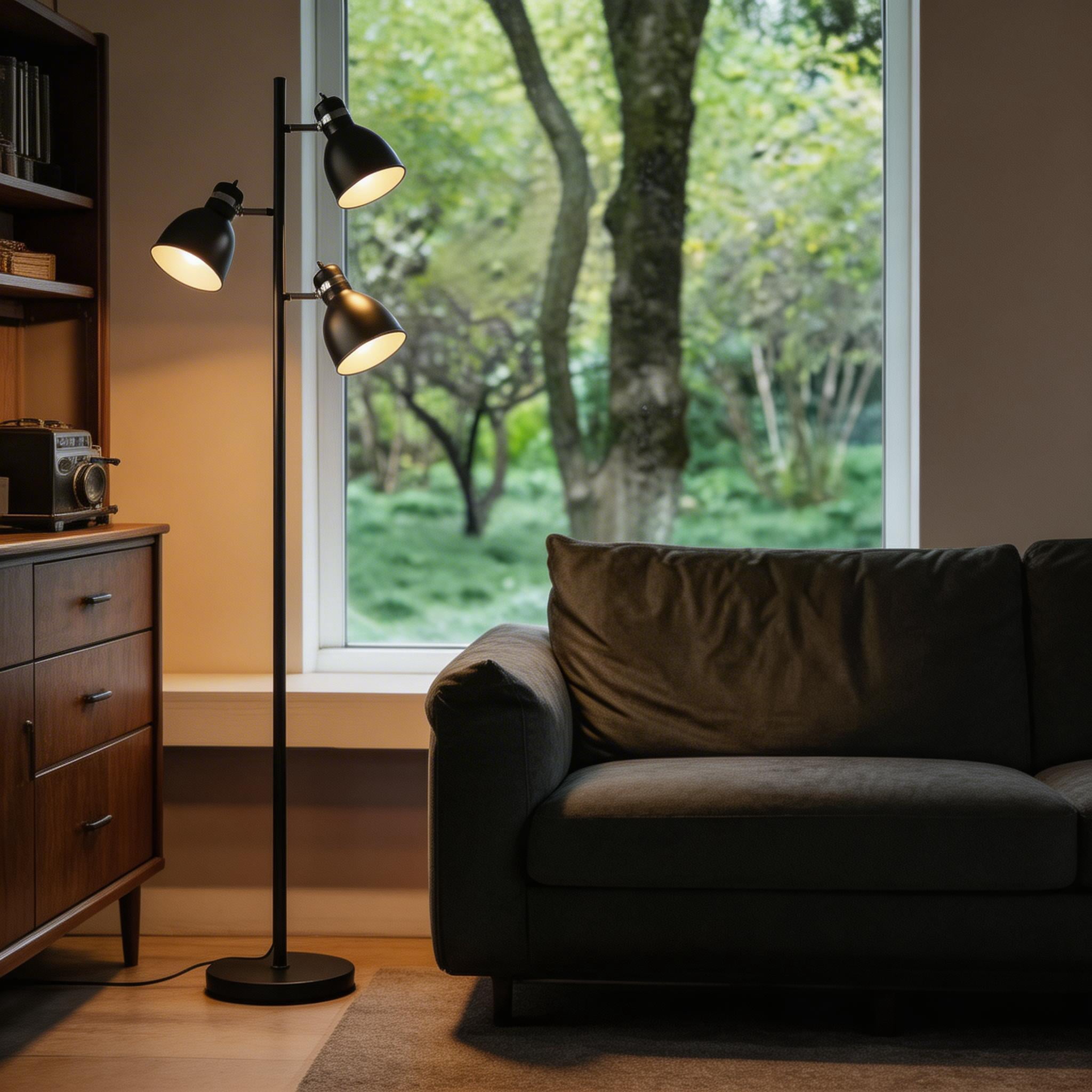 65" Black Metal Tree Floor Lamp Modern Standing Tall Pole with 3 ...