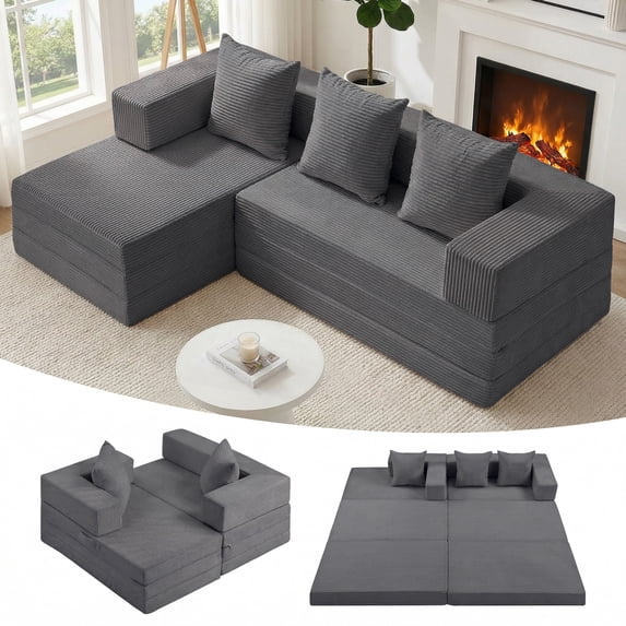 65" Boneless Couch,Convertible Sleeper Sofa Bed, Modular Sectional Sofa ...