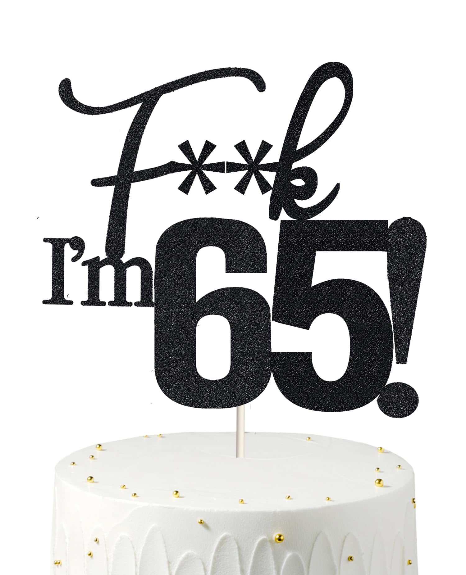 65 Cake Toppers, 65 Birthday Cake Toppers-Black Glitter, Funny 65th ...