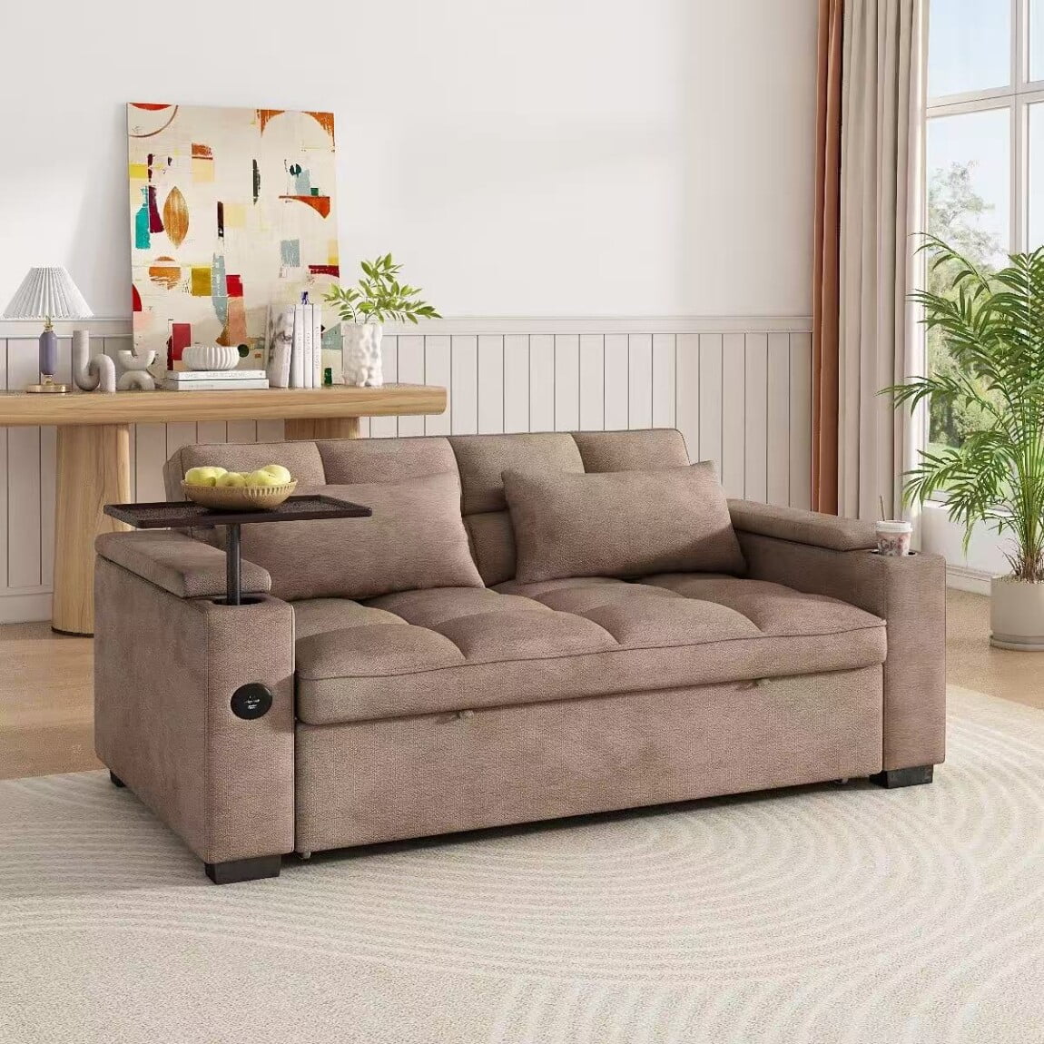 65'' Convertible Sleeper Sofa Bed with Adjustable Backrest, 3-in-1 ...