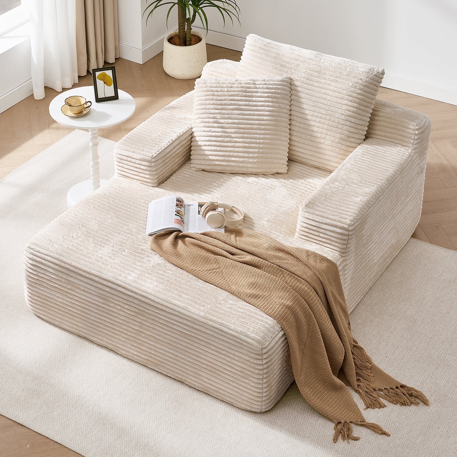 65" Corduroy Cloud Sleeper Chaise Lounge Chair, No Assembly Sofa Bed ...