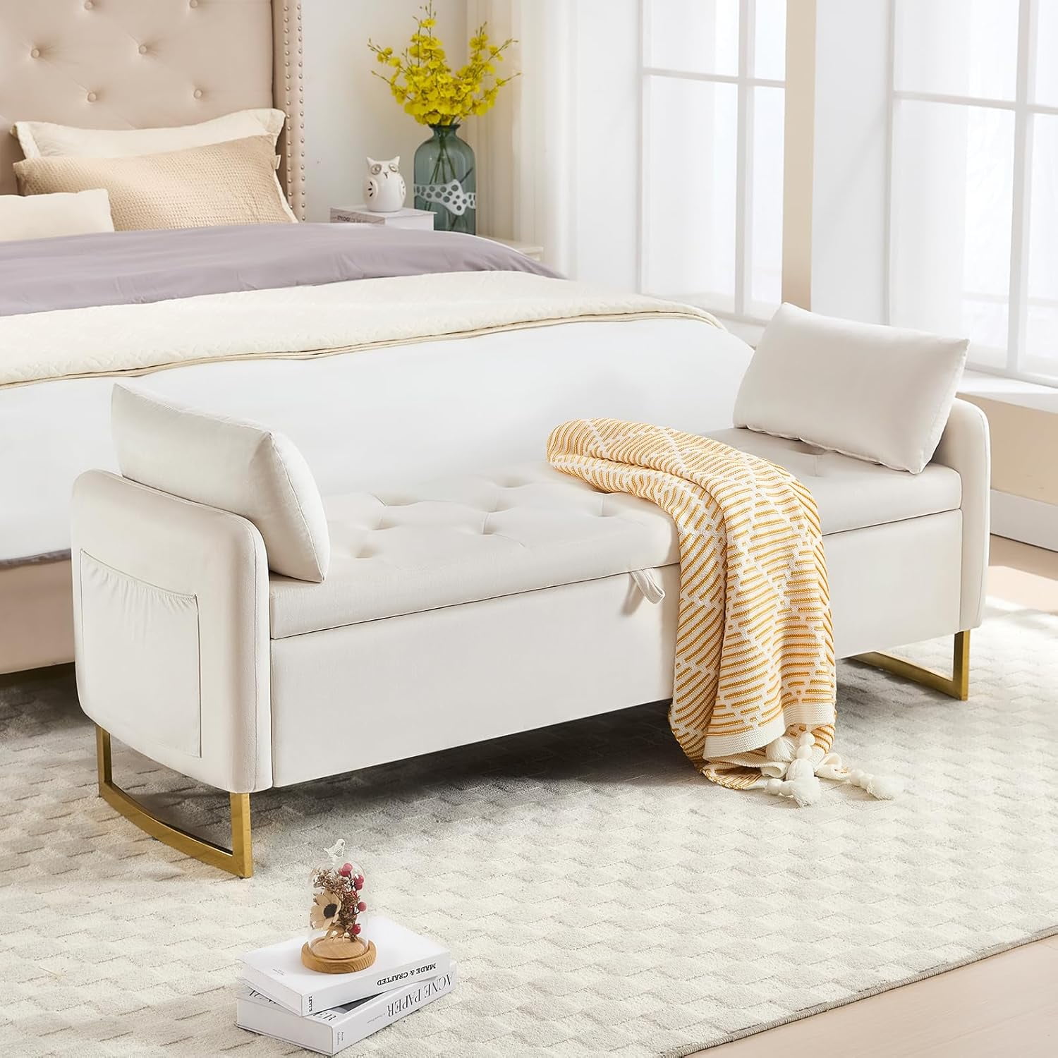 65" End of Bed Storage Bench King Size, Storage Ottoman Bench with ...