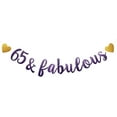 65 & Fabulous Banner, Purple Glitter Paper Banner Sign,65th Birthday ...