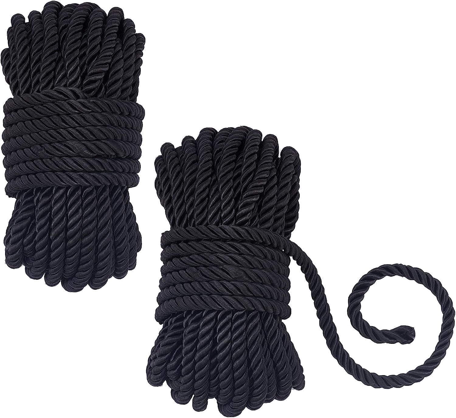 65 Feet Black Rope for Crafts 6mm Braided Twisted Silk Ropes Soft ...