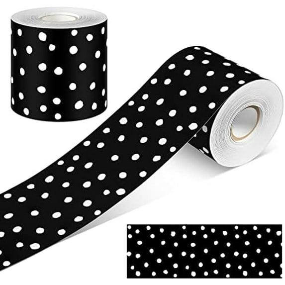 65 Feet Bulletin Board Borders Black and White Polka Dots Striped Grid ...
