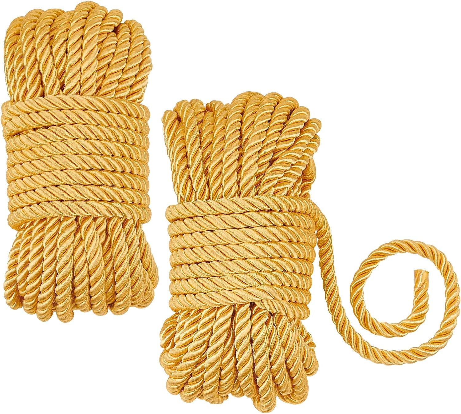 2Roll 65 Feet Gold Cord 6mm Braided Twisted Silk Ropes Honor Cord ...