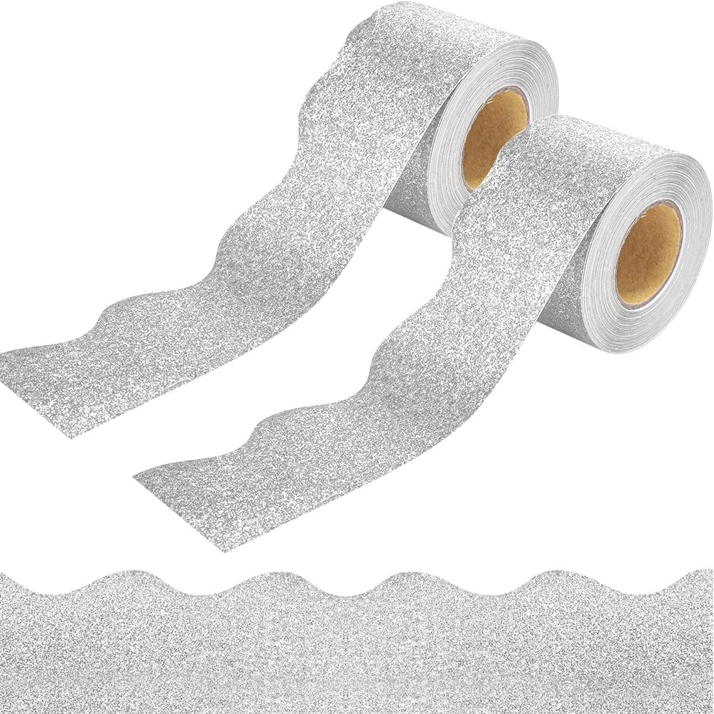 65 Feet Silver Glitter Scalloped Bulletin Board Border,Sparkle Self ...